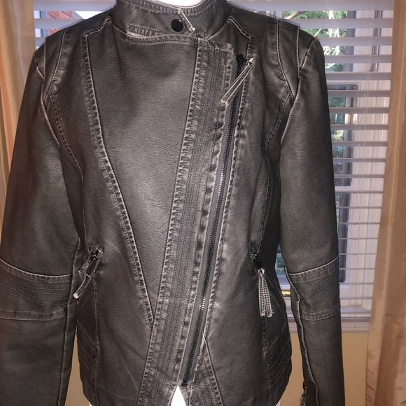Maude | Jackets & Coats | Maude Faux Leather Moto Distressed Jacket In ...